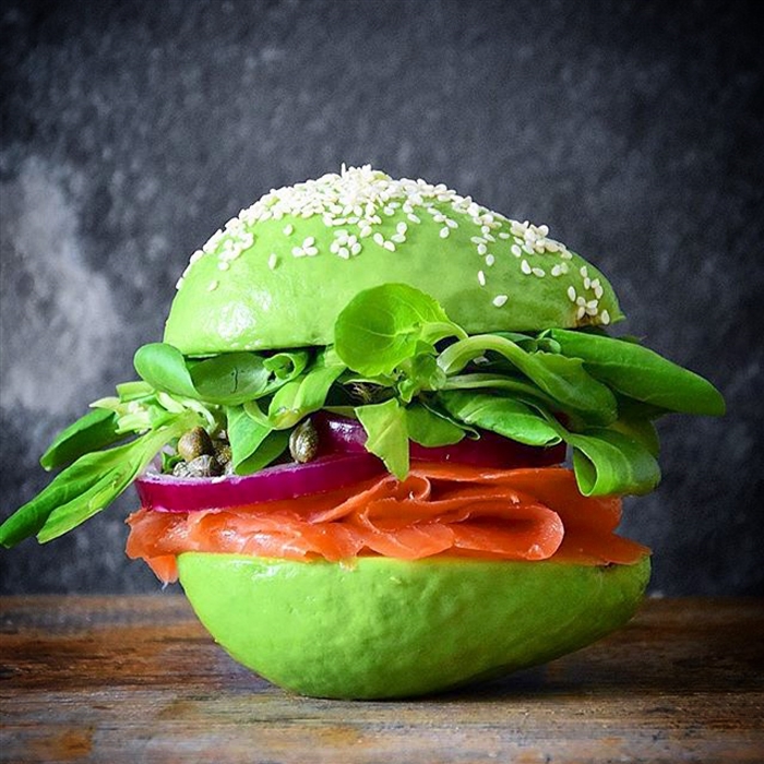 Loaded Smoked Salmon Sandwich on an Avocado Bun - with Truffle Mayo (in ...